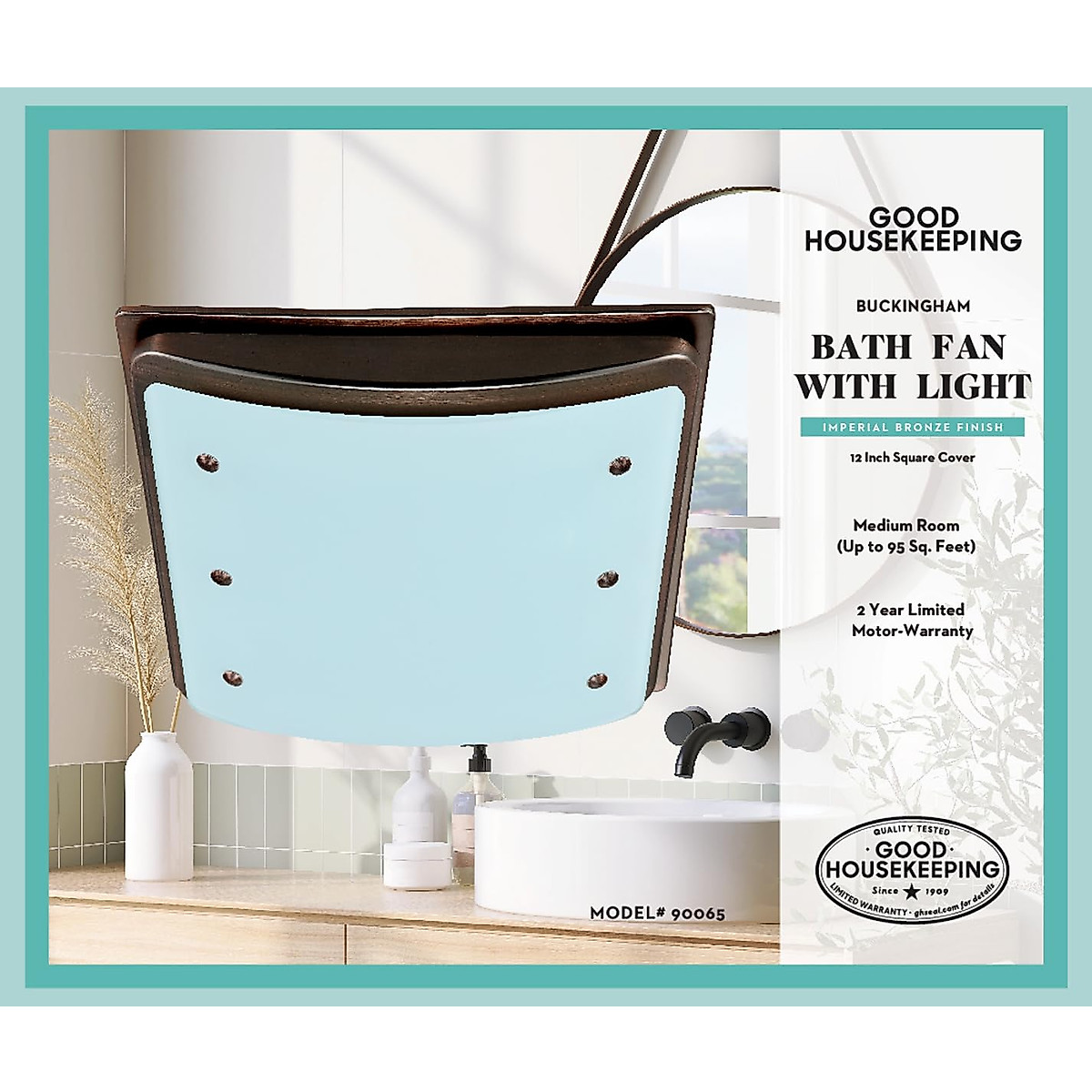 Good Housekeeping 90065 Buckingham Decorative Bathroom Ventilation Exhaust Fan with Light and Nightlight, Medium, Imperial Bronze