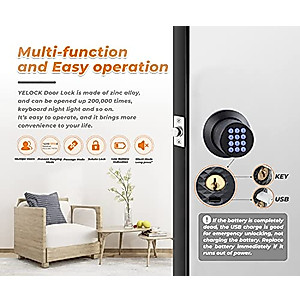 Keypad Door Knob Lock, Keyless Entry Door Lock with Anti-Slip Handle, Auto Lock, Waterproof Electronic Black Door Knob, Safe and Easy Installation for Home, Office, Hotel and Garage