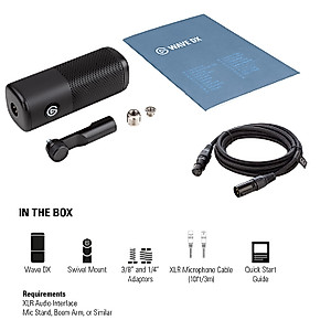 Elgato Wave DX with Cable - Dynamic XLR Microphone with 10ft/3m XLR Cable, Speech optimised for Podcasting, Streaming, Broadcasting, No Signal Booster Required, Works with Any Interface, PC/Mac