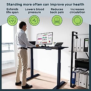 TechOrbits 47 Inch Electric Standing Desk Frame with Tabletop - Motorized Workstation Two Leg Stand Up Desk with Memory Settings and Telescopic Sit Stand Height Adjustment (Black Frame/Wood Brown Top