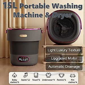 HusonoLife Portable Washing Machine 15L Small Washer and Dryer Mini Washing Machine for Underwear Baby Clothes Socks Foldable Washer lavadora portatil for Apartment Dorm Camping RV Travel (Black)