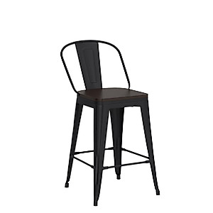 Aklaus Swivel Metal Bar Stools Set of 4 Counter Height Stools Counter Bar Stools with Back Swivel Metal Bar Chairs Wooded Seat 26 Inch Matte Black barstools