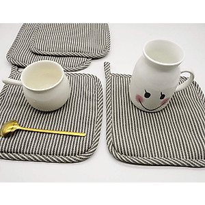 Cotton Oven Mitts and Pot Holders Set, Kitchen Quilted Oven Gloves, Hot Pan Mat Pads Set for Cooking Grilling Barbeque Baking Heat Resistant Set of 3 (3, Grey Stripes)