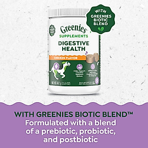 Greenies Supplements Digestive Health Probiotics for Dogs Chicken Flavor, 15.6 oz. Tub of 80 ct. Soft Chews Dog Probiotics