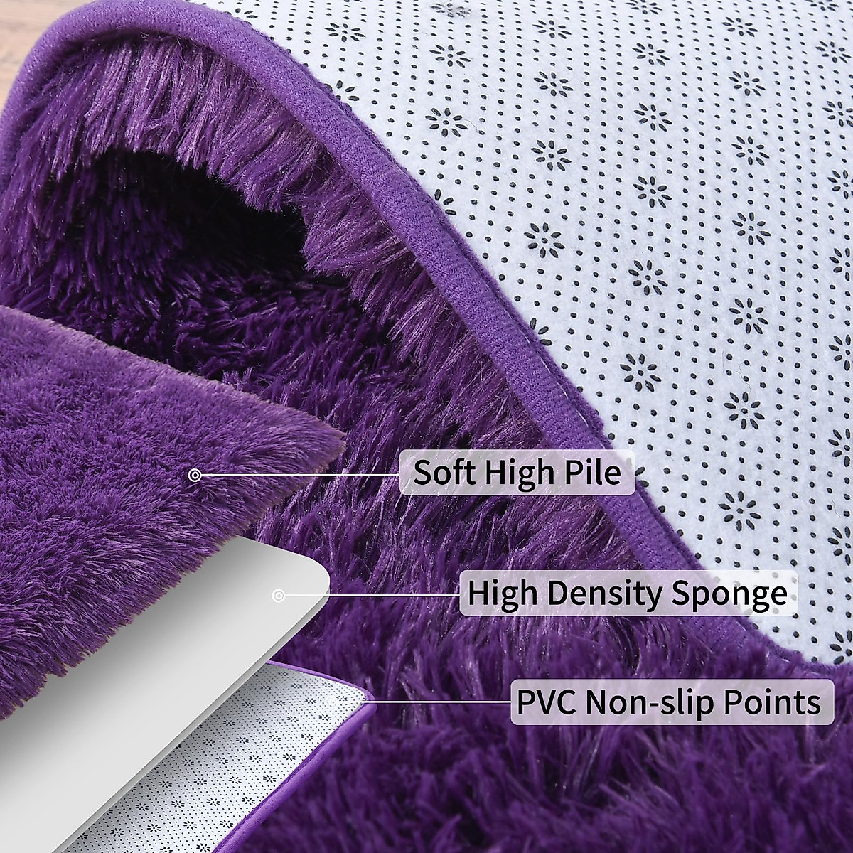 Ailyei Soft Shag Rugs for Bedroom, 4x6 Purple Fluffy Shaggy Rugs for Living Room Nursery, Luxury Modern Plush Carpet Girls Boys Kids Room Dorm Indoor Home Decor, Upgrade Non-Slip