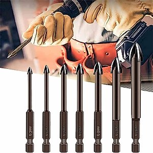 ASDSA Efficient Universal Drilling Tool, Multifunctional Triangle Cross High Hardness Alloy Drill Bit Set for Metal Wood Glass Concrete Tile Wall (7Pcs)