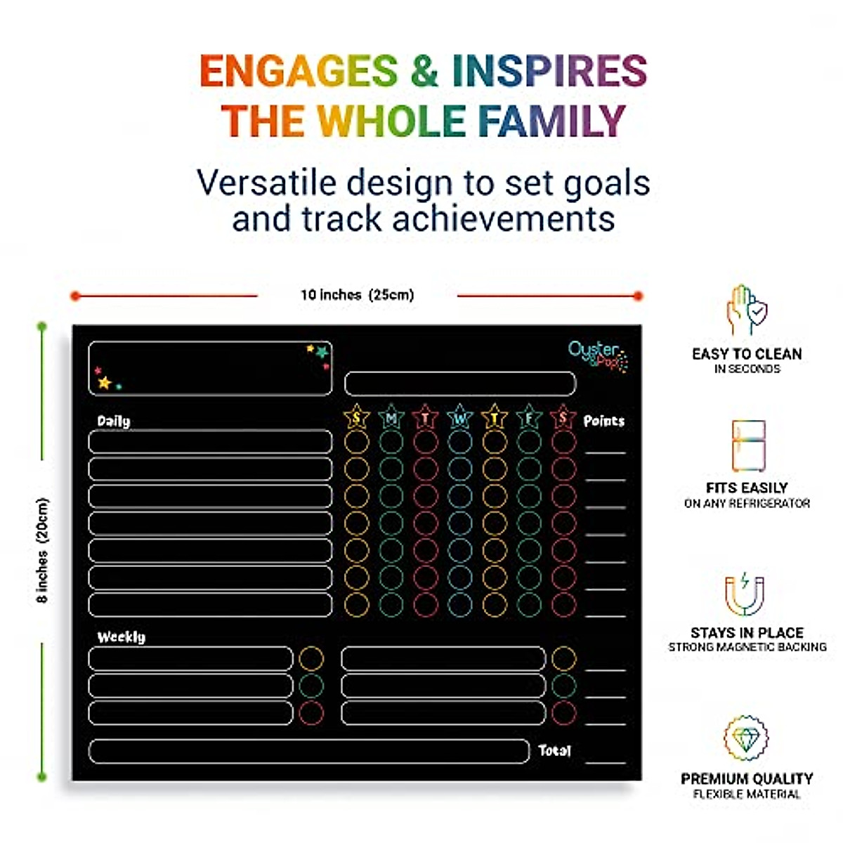 Magnetic Black Chore Chart 3pcs for Multiple Kids & Adults - 4 Fine Tip Chalk Markers - Dry Erase Black Boards - Reward Good Behavior for Toddlers & Responsibility for Teenagers - Organize The Family