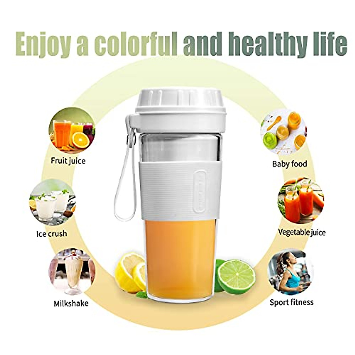 Portable Blender,Mini Blender for Shakes and Smoothies,50W High Power Personal Blender with Rechargeable USB, Made with BPA-Free Material Portable Juicer (White)