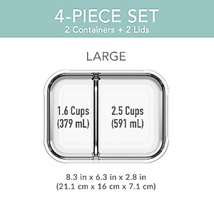 Bentgo Glass Leak-Proof Meal Prep Set - 4-Piece Lunch & Dinner 2-Compartment Glass Food Containers with Glass Lids - Reusable, BPA-Free, Microwave, Freezer, Oven & Dishwasher Safe (Seafoam/Seaglass)
