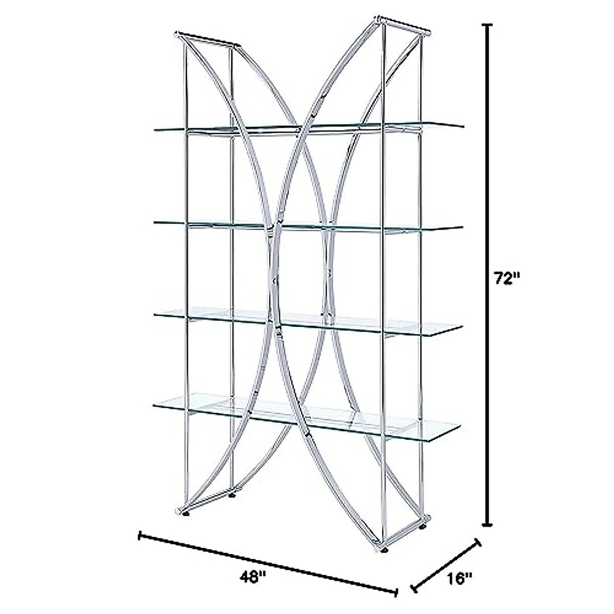 Coaster Home Furnishings X-Motif Bookcase with Floating Style Glass Shelves Chrome and Clear, 16"D x 48"W x 72"H (910050)