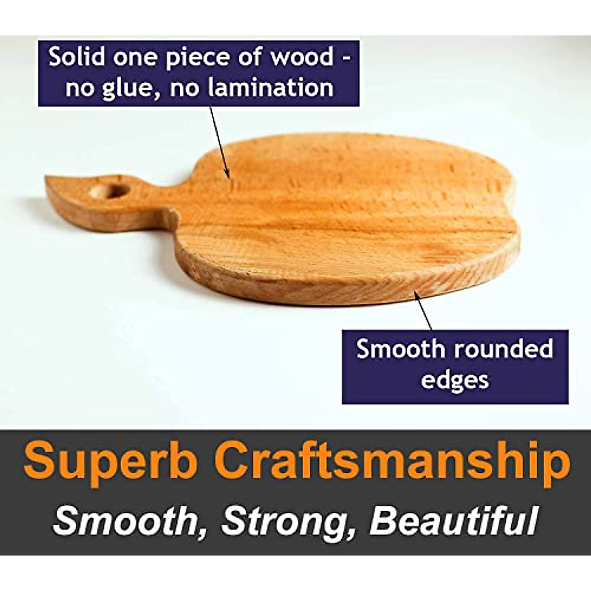 ECOSALL Apple-shaped Solid Wood Cutting Board With Handle For Fruit and Veggies – Small Wooden Bread Board, Cheese Serving Platter, Round Charcuterie Board – 100% Natural, Reversible, Presentable