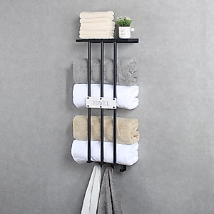 Bathroom Towel Storage Rack,Towel Racks for Bathroom Wall Mounted 30 inch with Shelf Can Holds 6 Large Towels, Wall Towel Rack for Rolled Towels, Black