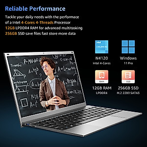 Tulasi Laptop, Laptop Computer, 12GB RAM 256GB SSD Quad-Core, 14 inch 1080P IPS Display Ultra Slim Laptop, 2.4G/5G WiFi, Webcam, Long Battery Life