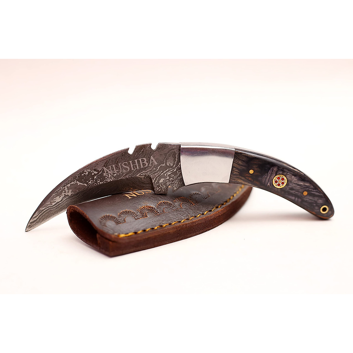 NUSHBA 004 Handmade Knife Raisin Sheet 8 inch Hunting Skinner knife Fixed Blade Hunting Knife, Damascus Steel Blade, Raisin Sheet Handle -Best Hunting Knife with Sheath