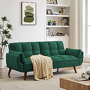 Betoko Convertible Futon Sofa Bed Sleeper Twin Size, Modern Reclining Linen Split Back Sofa Couch with Pillow Top Arm for Compact Living Room,Apartment (Green),(PTARMFUTON)