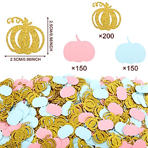 500 Pcs Fall Gender Reveal Decorations Pumpkin Confetti Baby Shower Party Supplies Thanksgiving Glitter Confetti Gold Blue Pink Table Halloween Decor for Girl Boy Birthday Supply