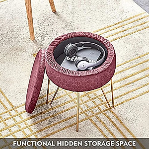 SoOSSN Pink Vanity Stool,Round Storage Seat with Metal Legs,Modern Dressing Chair Footrest Stool for Living Room Bedroom