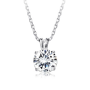 Sllaiss Sets With Swarovski Zirconia Sterling Silver Solitaire Pendant Necklace for Women Round-Cut CZ Necklace Chain Jewelry Gift (2 cttw), 18”
