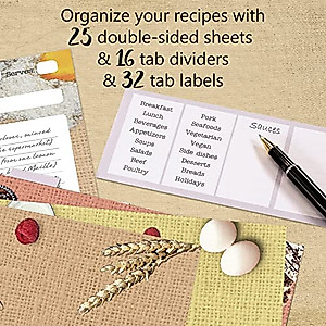 Recipe Binder with Sheets, 3 Ring Full Page Organizer Kit 8.5x11 in. Book Binder with 25 Sheets & 16 Dividers & 32 Labels & 50 Plastic Sleeves. DIY Family Cookbook for Recipes (Bakery)