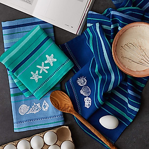 DII Fresh Catch Collection Kitchen Dishtowel Set, 18x28, Blue Sea, 3 Piece