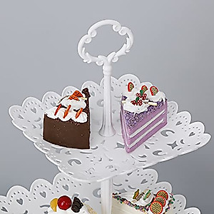5 Pieces Dessert Stand Set Includes 2 Pack of 3-Tier Plastic Cupcake Stand & 3 Pack of Rectangle Serving Tray Reusable Platters Cupcake Holders for Wedding Baby Shower Tea Party Birthday Party