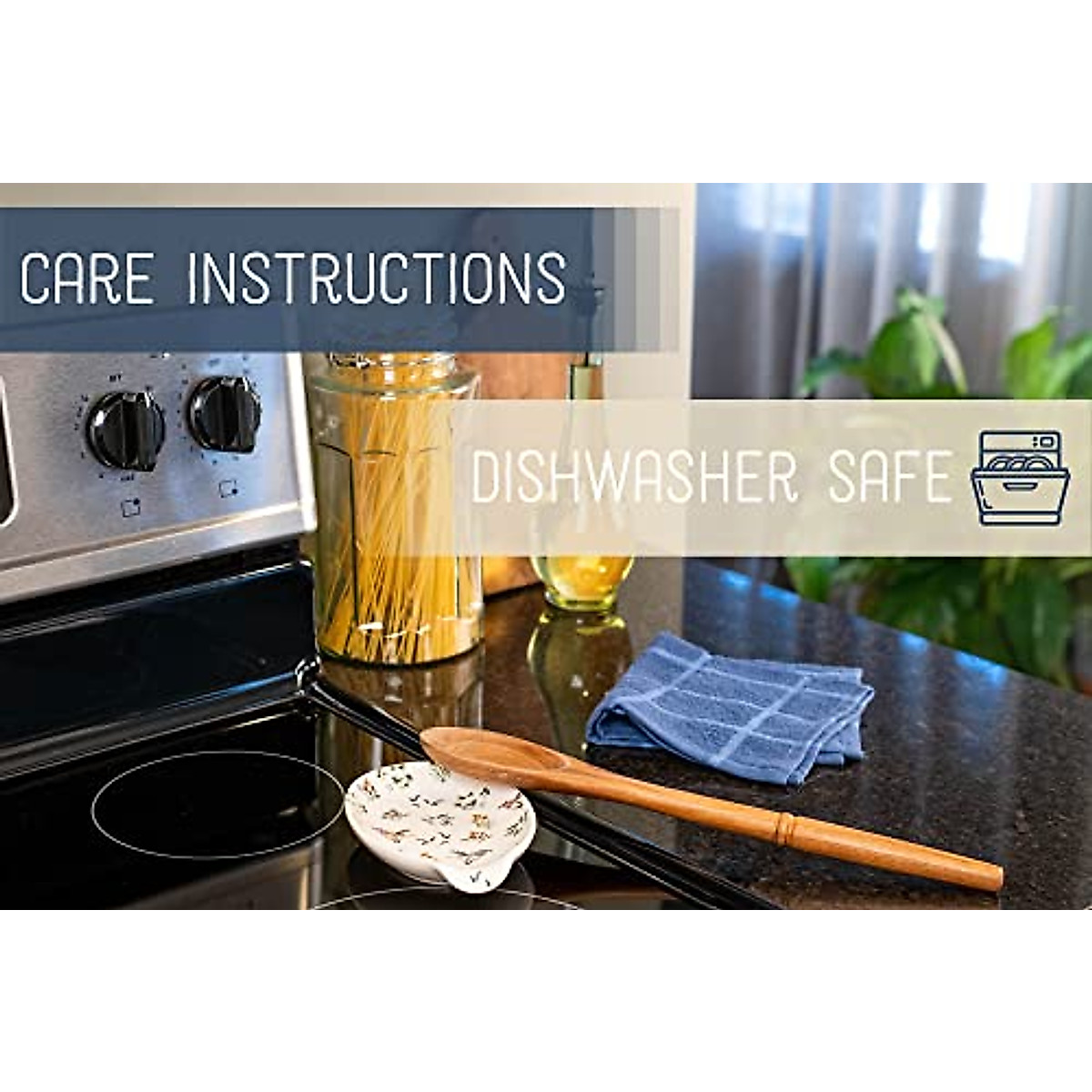 Nat & Jules Dainty Floral White 6 x 4 Glossy Ceramic Oval Countertop Spoon Rest