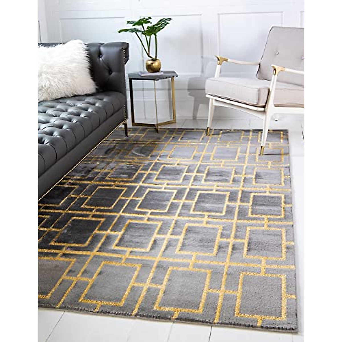 Rugs.com Marilyn Monroe™ Glam Trellis Collection Rug – 5' x 8' Gray Gold Medium Rug Perfect for Bedrooms, Dining Rooms, Living Rooms