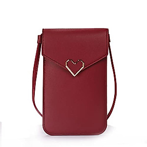 ISYSUII Crossbody Wallet Case for Samsung Galaxy S10 Plus Touch Screen Cell Phone Purse Love Heart Pattern with Card Holder Neck Strap Leather Magnetic Protective Cover for Women Girls,Red