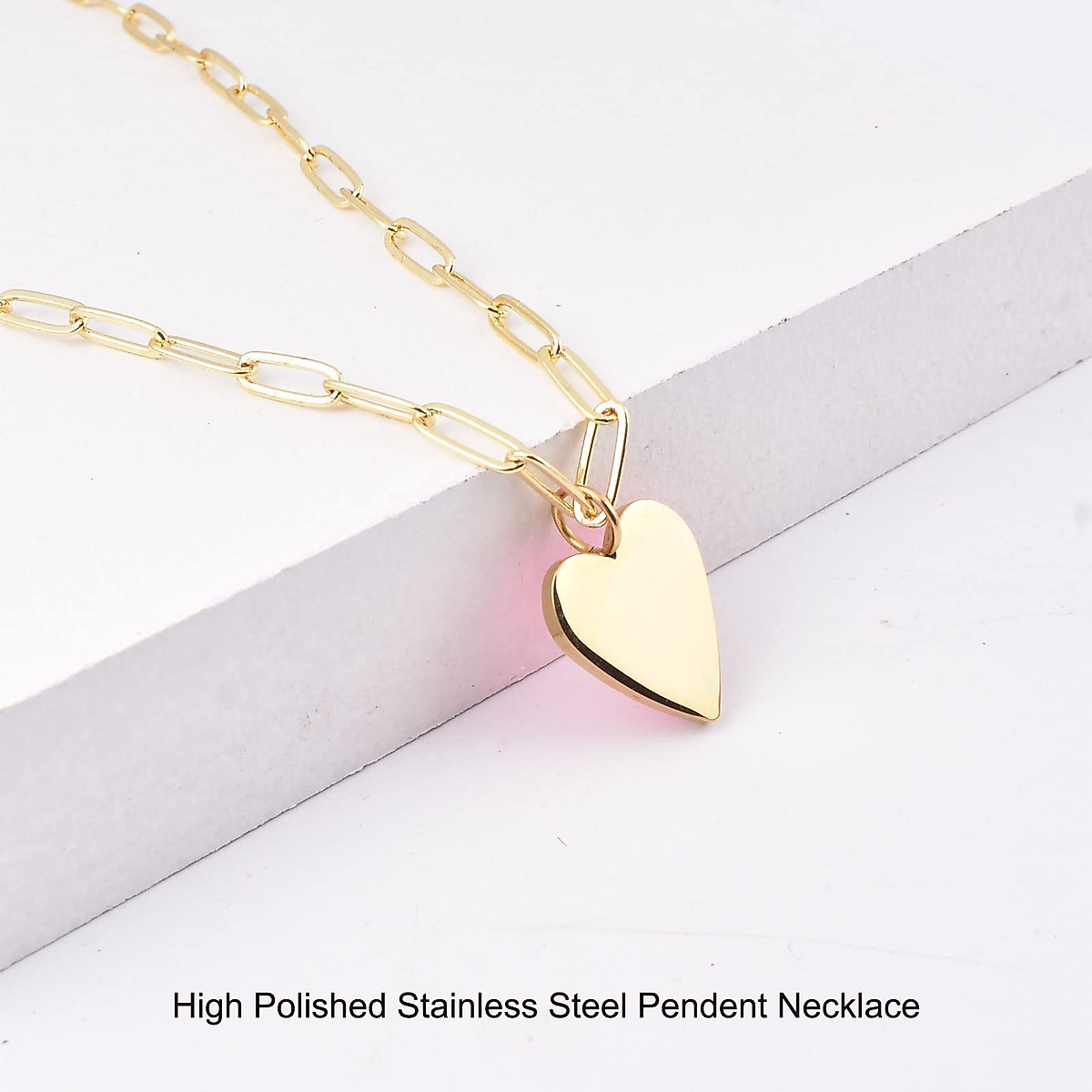 Pink Heart Necklaces For Women Trendy Hot Pink Necklace Preppy Jewelry Necklaces Heart Pendent Necklace Pink Jewelry Outfit For Women Paperclip Chain Necklace Pink Dress Accessories Red Heart Necklace