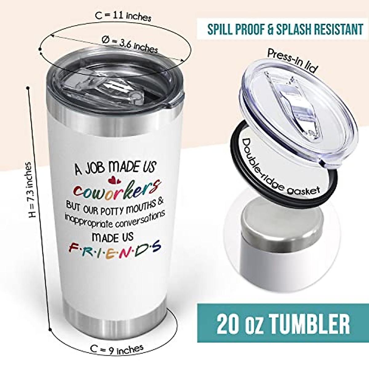 TEEZWONDER Funny Gifts For Coworkers, Friends, Females, Work Bestie Gifts For Women, Thoughtful Best Friends, Office Appreciation, Thank You Gift For Coworkers, 20 Oz Stainless Steel Tumbler