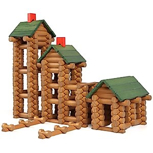 Wondertoys 328 Pcs Wooden Logs Set Ages 3+, Classic Building Log Toys for Kids, Creative Construction Engineering Educational Gifts