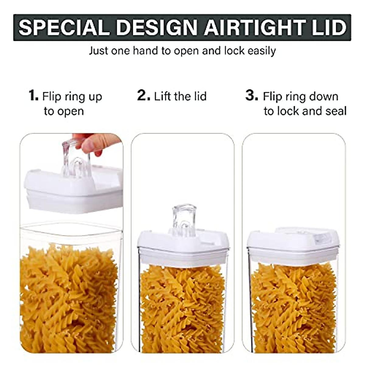 Kitchen Hero 7 Pieces Airtight Food Storage Containers for Food | BPA Free Cereal & Dry Food Storage Containers with Lids | Cereal Storage Containers Airtight | Pantry Organization Canisters