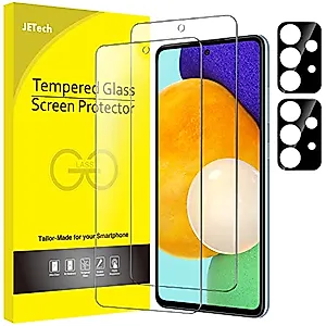 JETech Screen Protector for Samsung Galaxy A52 / A52 5G / A52s 5G with Camera Lens Protector, Tempered Glass Film, HD Clear, 2-Pack Each