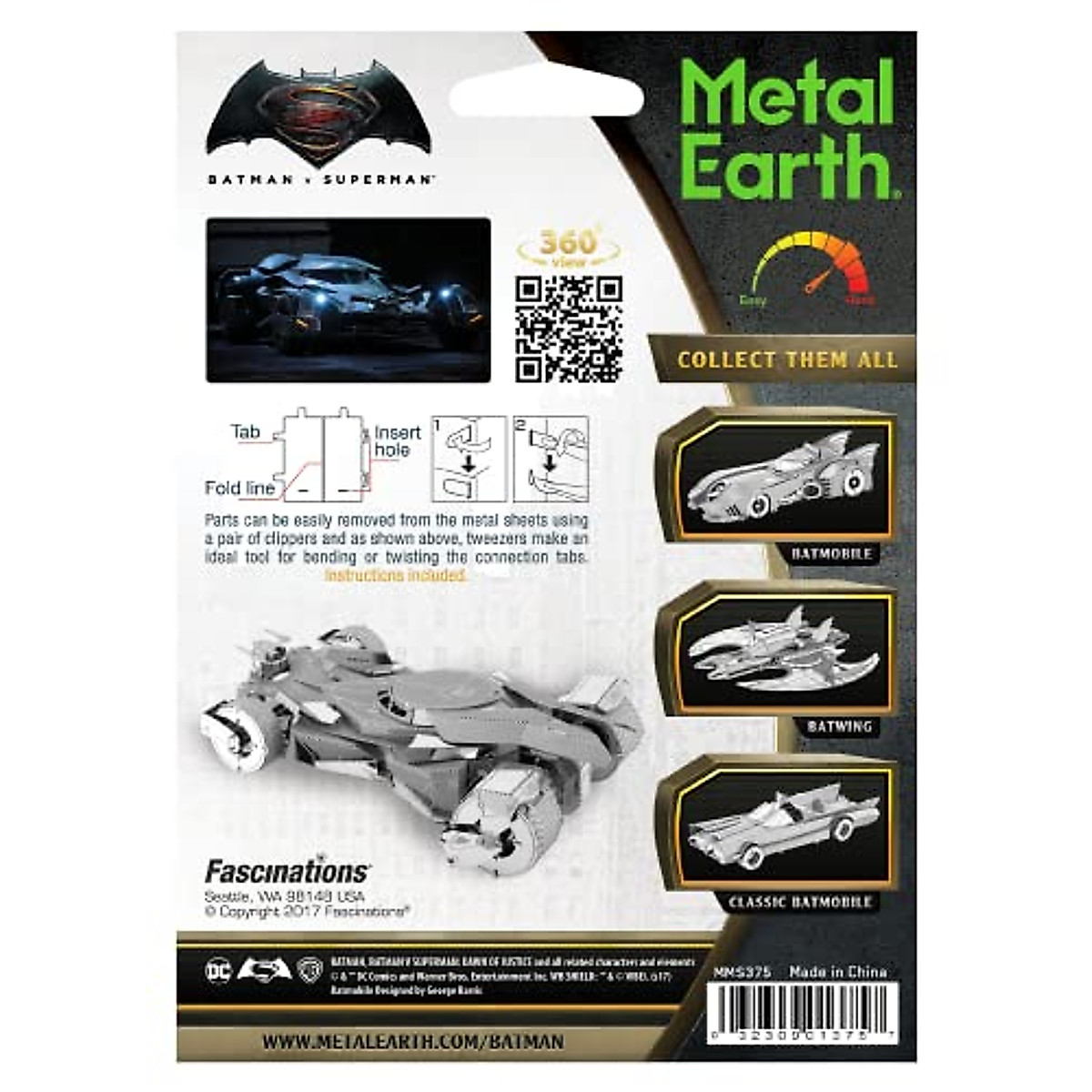 Fascinations Metal Earth Batman v Superman Batmobile 3D Metal Model Kit Bundle with Tweezers
