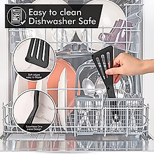 HOTEC Heat Resistant Silicone Slotted Fish Turner Spatula Set Flipper Spatulas for Cooking Non Stick Cookware Strong Dishwasher Safe Black