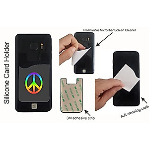 Rainbow Peace Sign on Black Green (Rainbow Pride) Design - Silicone 3M Adhesive Credit Card Stick-on Wallet Pouch for iPhone/Galaxy Android Phone Cases