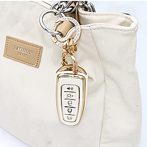 WSAuto Key Fob Cover with Metal Keychain Compatible with Ford C-Max Edge Escape Expedition Explorer Flex Focus Taurus Lincoln MKS MKT MKX Navigator Accessories Soft TPU Protection Case Shell White