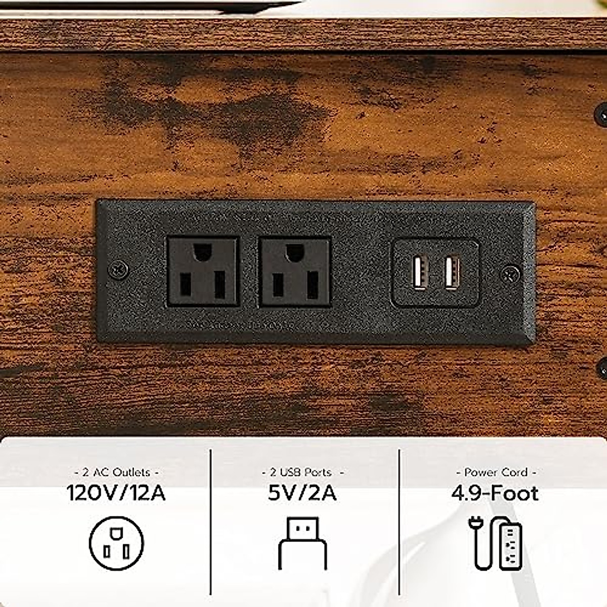 HOOBRO Lift Top Coffee Table, Coffee Table with Charging Station, Coffee Table with Lift Top and Power Outlet, Center Table for Living Room, Office, Reception Room, Rustic Brown and Black BF05UKF01