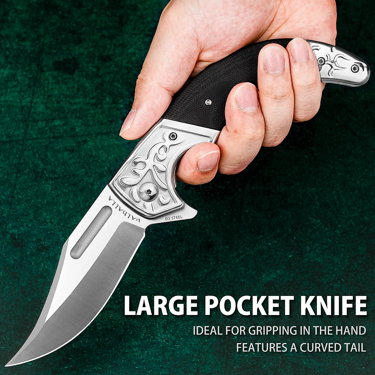 VALHALLA Pocket Knife, 3.7'' D2 Steel Folding Knife, Pocket Knife for Men with G10 Handle, Gifts for Men (TYRANNOSAURUS REX)