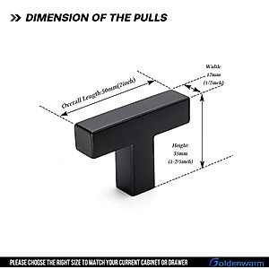 goldenwarm Black Cabinet Knobs Kitchen Drawer Knobs - LSJ12BK Square T Bar Cabinet Knobs Matte Black Hardware for Cabinets Single Hole (2in Overall Length) 50 Pack