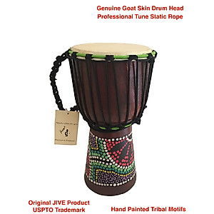 Djembe Drum Bongo Congo African Wood Drum - MED SIZE- 12" High, JIVE BRAND, Professional Quality With Heavy Base/Includes Drum Key Chain