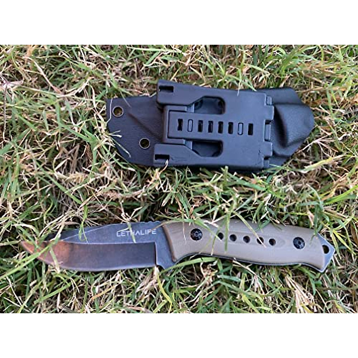 LETHALIFE Tactical Fixed Blade Hunting Knife - Full Tang, Coyote Brown
