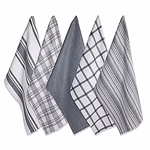 DII Assorted Woven, Kitchen Dishtowel Set, 18x28, Gray, 5 Piece