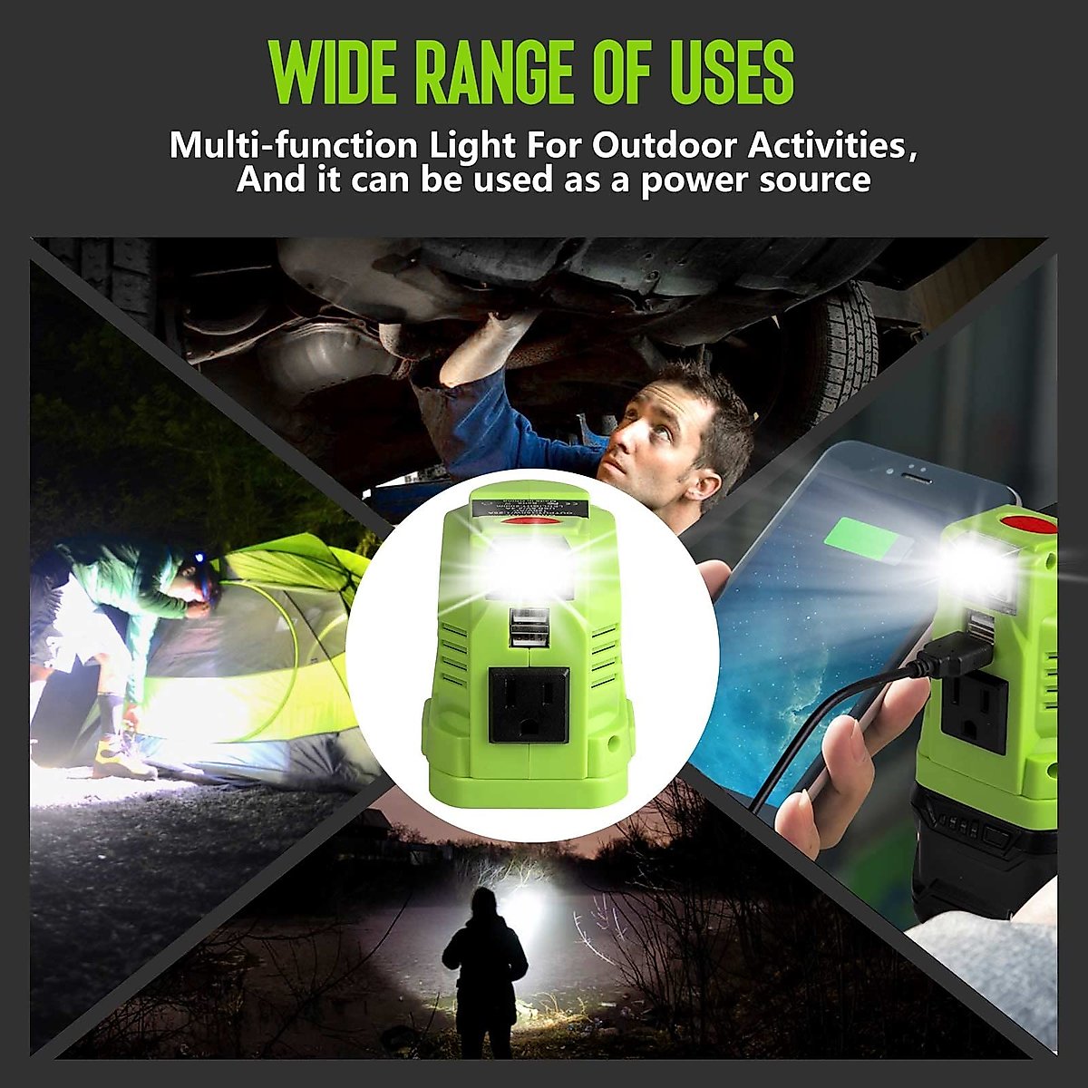 BTRUI for Ryobi Powered Inverter Generator 150 Watt for Ryobi 18V Battery, to 110v/120v AC output, Portable Power Source USB Charger Adapter, for Ryobi Power Station with LED Light