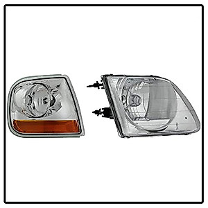 ACANII - For Chrome 1997-2003 Ford F150 Expedition Lightning Style Headlights w/Corner Signal Lights Lamps 4pcs Set