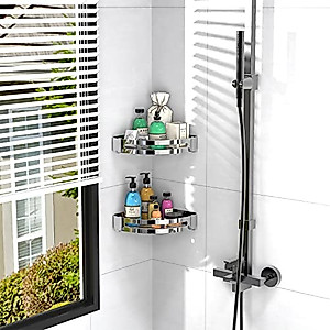 Misounda Shower Rack, Corner Shower Caddy with 4 Hooks - 2 Pack, No Drilling Wall Mounted Shower Caddy, Shower Organizer for Bathroom Storage - Small