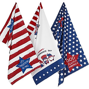 Tudomro 4th of July Kitchen Towels Dish Towels Set of 3 Patriotic Kitchen Towels American Flag Stars Stripe Dishtowel for Independence Day Memorial Day Kitchen Home Decor, 3 Styles, 24 x 16 Inch