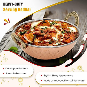 Aakrati Kitchenware Heavy-Duty Food Grade Stainless Steel Kadhai, Copper Bottom Kadai, Multipurpose Indian Serving Karahi Bowls, Diameter 5 Inches Pack of (4) (6 inches Diameter, 4, Peices)