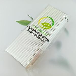 YAOSHENG Premium Disposable Drinking Paper Straws, Pack 100 White Iridescent Paper straws for Cocktail Party Supplies,Birthday,Bridal/Baby Shower,Juice,Shakes (White)