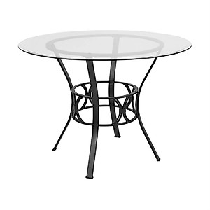 Flash Furniture Carlisle Round Glass Dining Table with Metal Frame, 42 in, Clear/Black